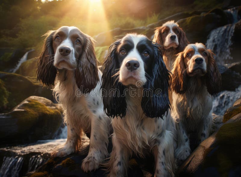 A Group of Spaniels Looking at the Camera Stock Photo - Image of ...