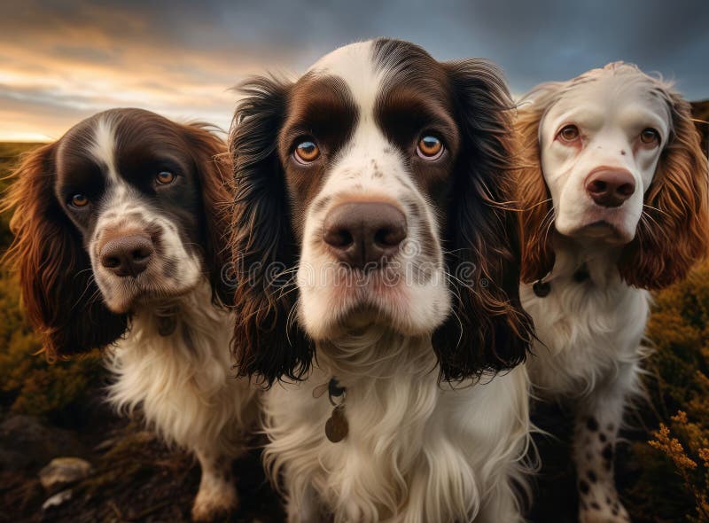 A Group of Spaniels Looking at the Camera Stock Image - Image of pets ...