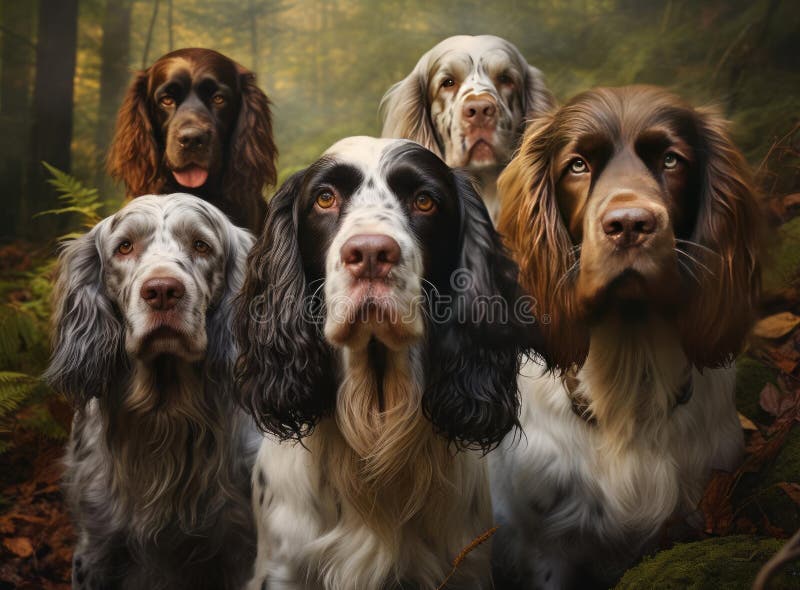 A Group of Spaniels Looking at the Camera Stock Photo - Image of dogs ...