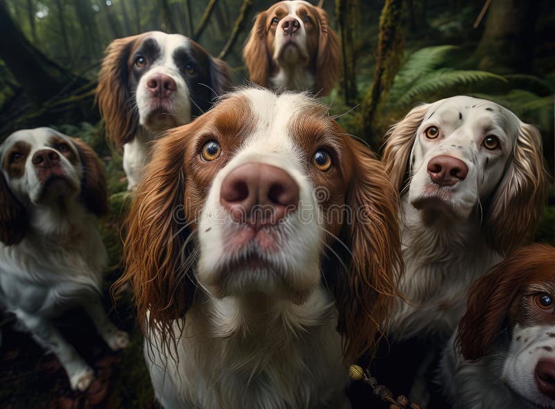 A Group of Spaniels Looking at the Camera Stock Image - Image of ...