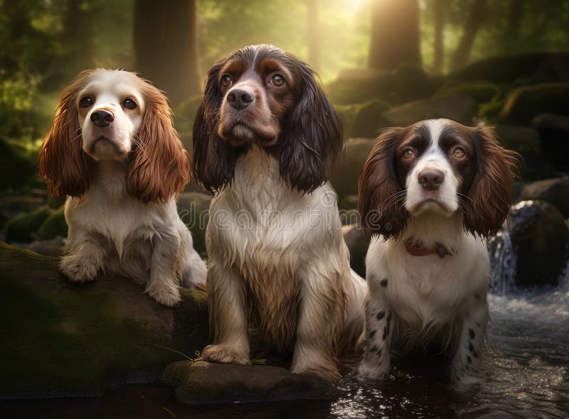 A Group of Spaniels Looking at the Camera Stock Image - Image of walker ...
