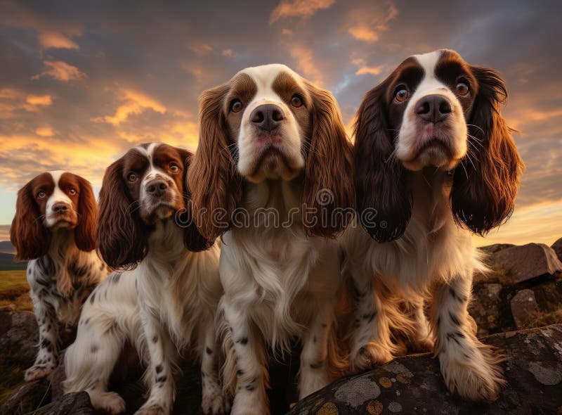 A Group of Spaniels Looking at the Camera Stock Image - Image of ...