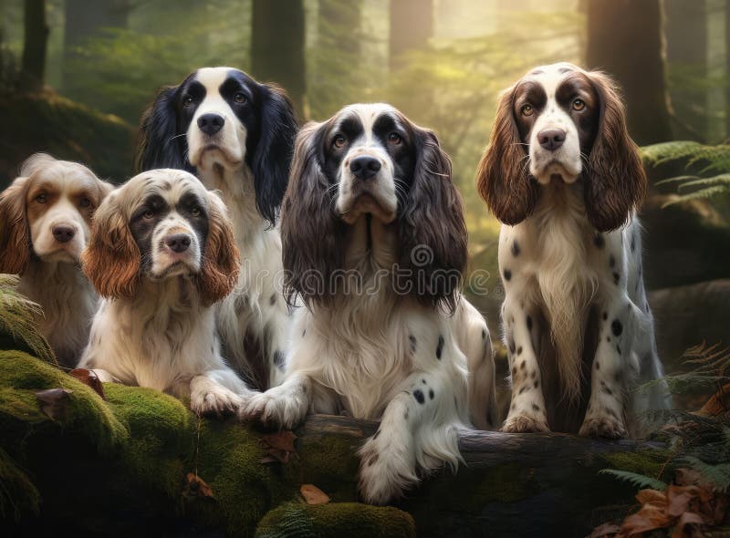 A Group of Spaniels Looking at the Camera Stock Image - Image of dogs ...