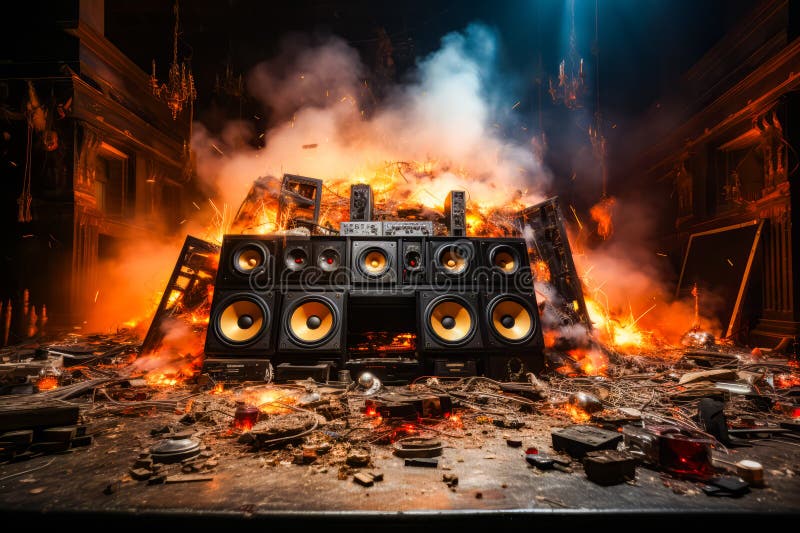 Group of Speakers Sitting on Top of Pile of Rubble. Generative AI Stock ...