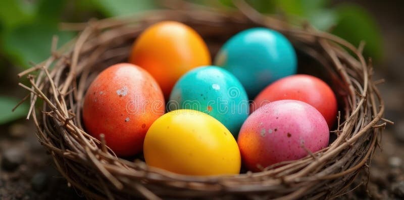 Group of Speckled and Solid Colored Eggs in a Nest, Texture ...