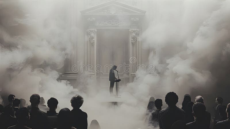 A Group of Spectators Surround the Musician Performing on Stage, Smoke ...