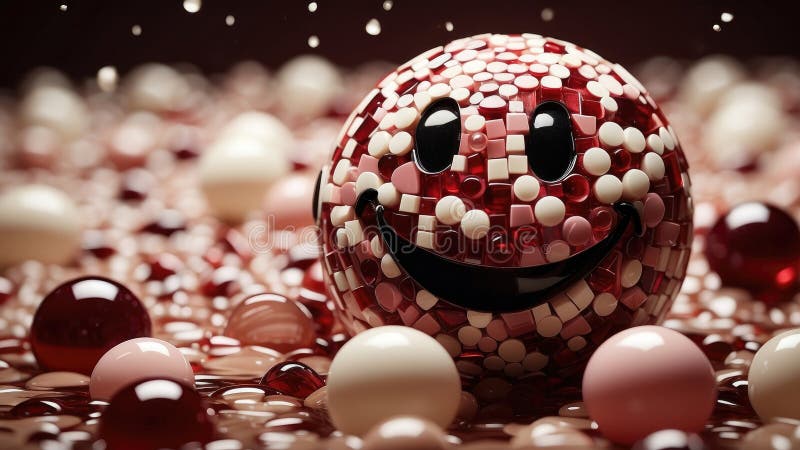 Shiny Red Smiley Face Emoji on Pink Background Stock Illustration ...