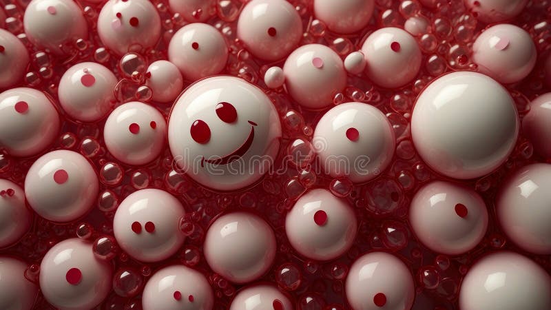 Group of Spherical Red and Cream Smiley Faces Made of Shiny Plastic ...