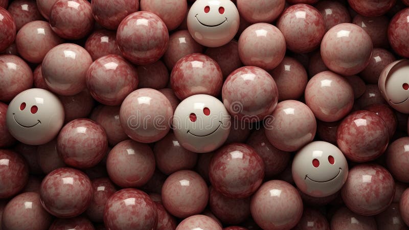 Group of Spherical Red and Cream Smiley Faces Made of Shiny Plastic ...