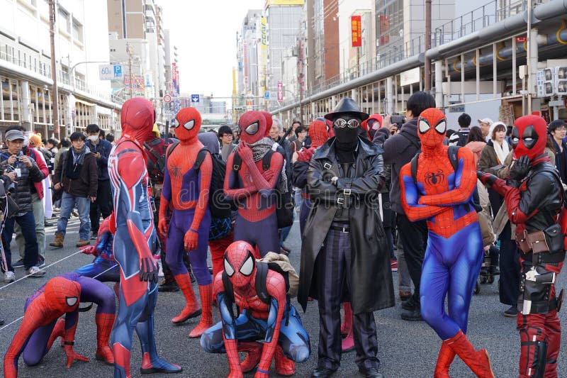 Group of Spidermans Cosplay Editorial Photo - Image of color, finance ...
