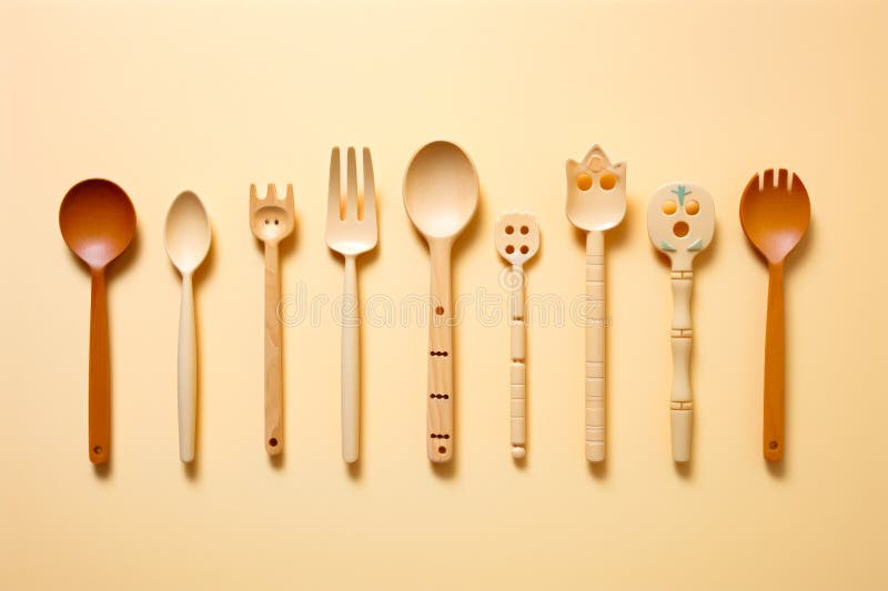 Group of Spoons and Forks Lined Up on Table. Generative AI Stock Image ...