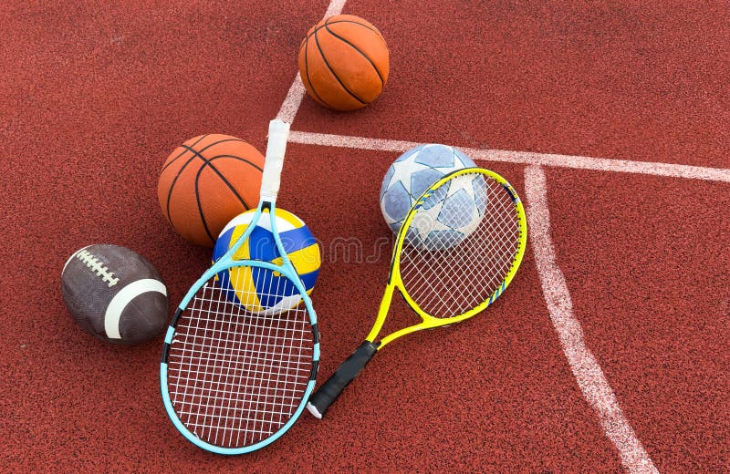 Group of Sports Equipment on the Sports Field Stock Photo - Image of ...