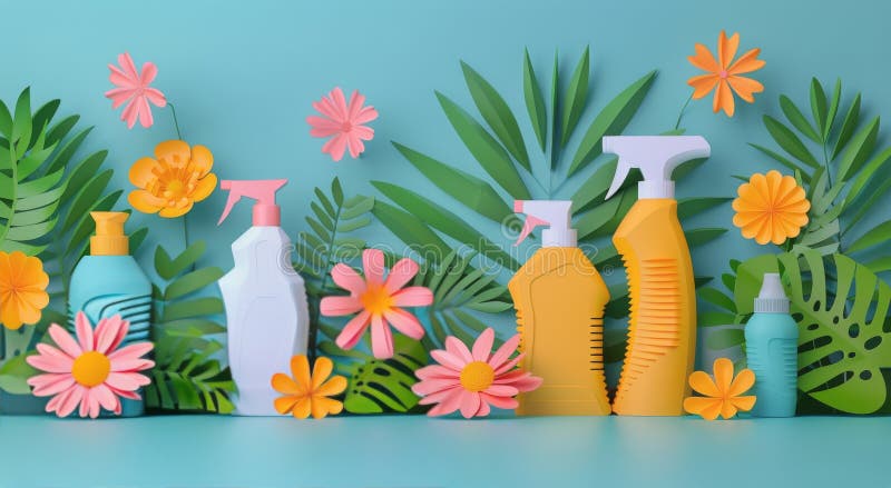 Group of Spray Bottles on Table Stock Photo - Image of table, plastic ...