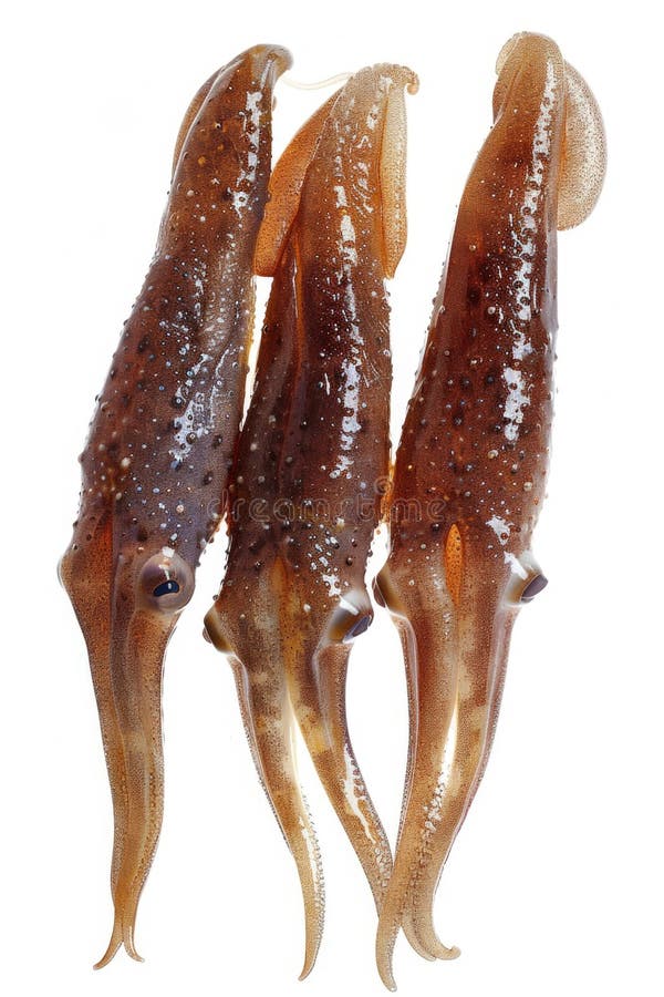 A Group of Squids Sitting Together on a White Surface, with Their ...