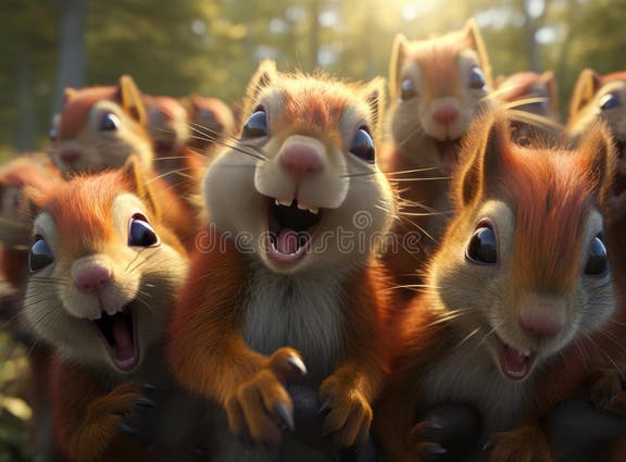 A group of squirrels stock photo. Image of drawing, wild - 289748140