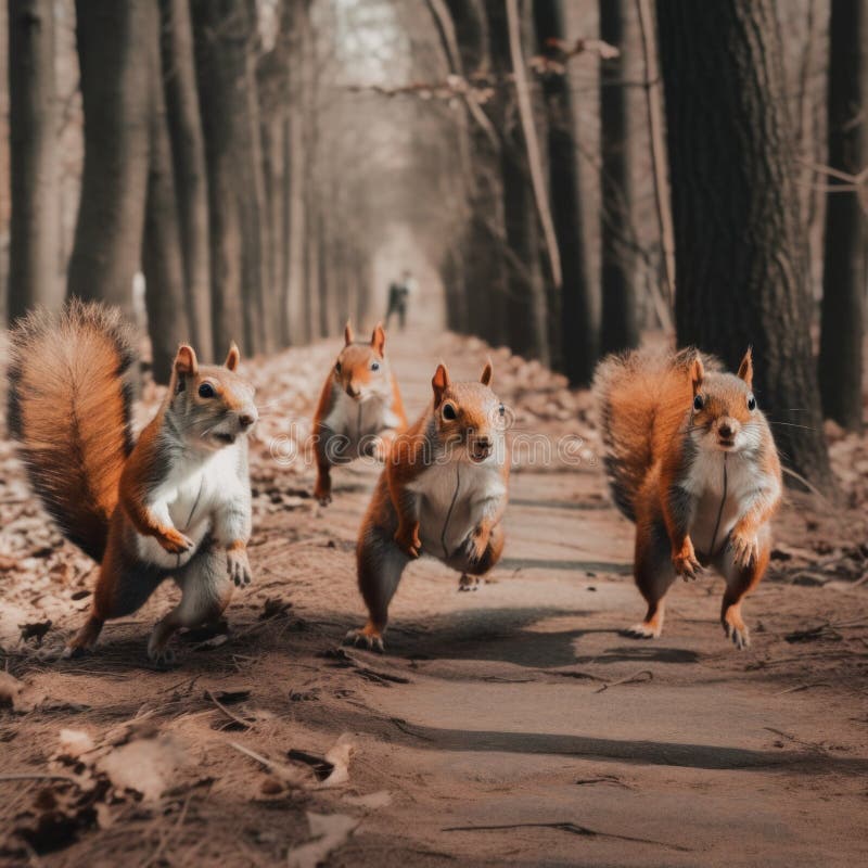 A Group of Squirrels Running Down a Dirt Road. Generative AI Image ...