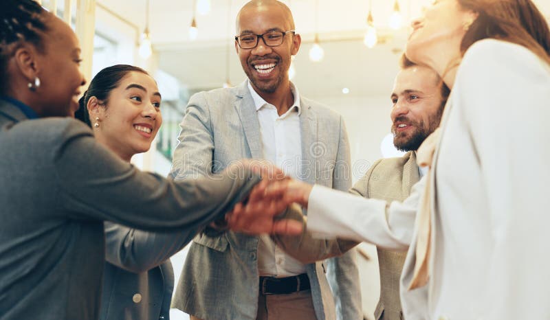 Group, Stack and Support in Office, Smile and Unity of Employees ...