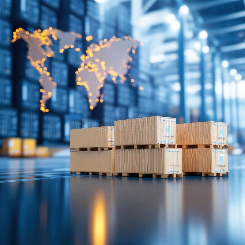 A Group of Stacked Boxes on a Table Representing International Shipping ...