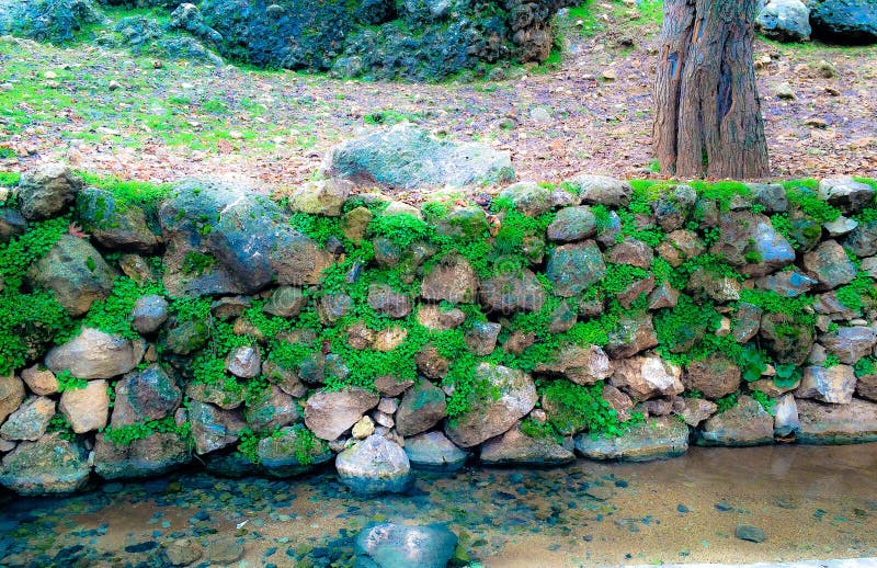 Stacked Stone with Grass Texture Stock Image - Image of covered, stone ...