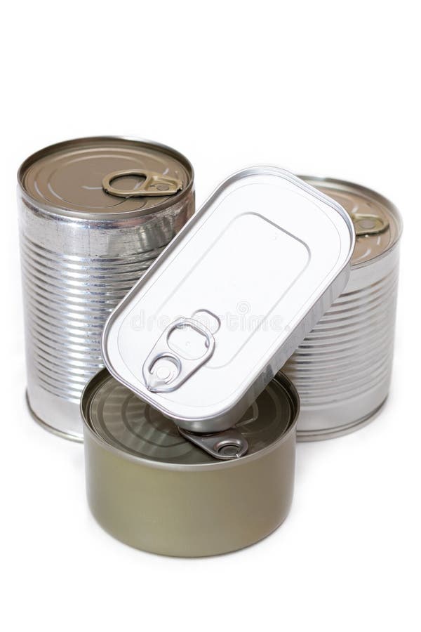 A Group of Stacked Tin Cans with Blank Edges Isolated on White Stock ...