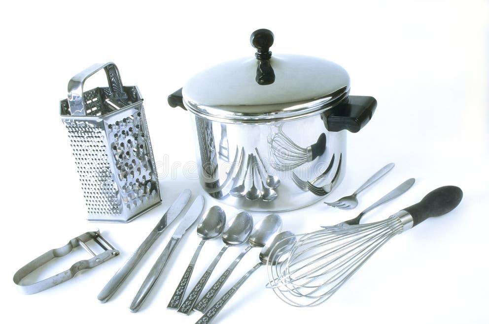 Group of Stainless Steel Kitchen Items Stock Image - Image of group ...