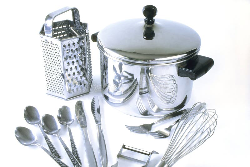 Group of Stainless Steel Kitchen Items Stock Photo - Image of life ...