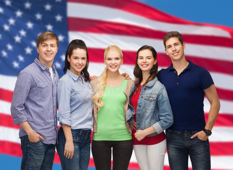 Group of Standing Smiling Students Stock Image - Image of america ...