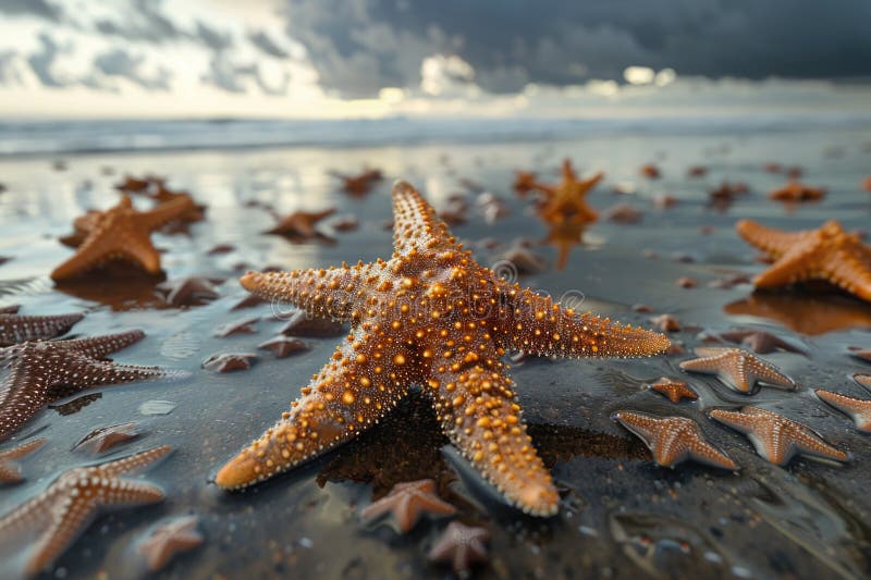 Group of Starfish on Sandy Beach, Perfect for Marine-themed Designs ...