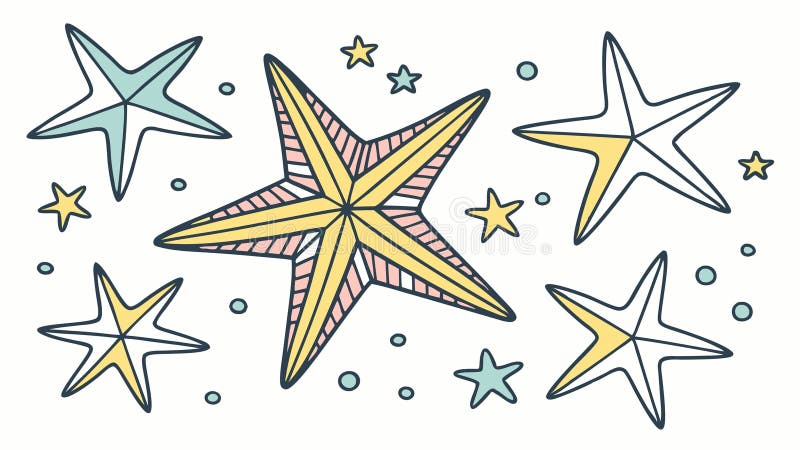 Group of Starfish and Small Stars, Ocean Elements, Vector Design ...