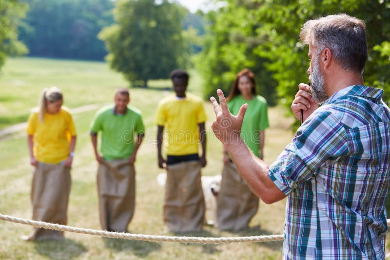 Group at the Start at the Sack Race Competition Stock Photo - Image of ...