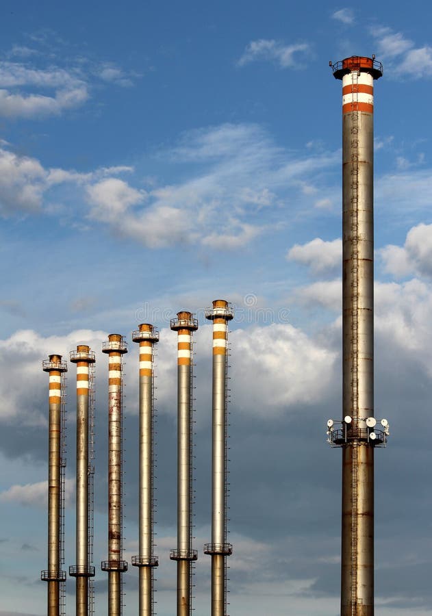 Group of Steel Factory Chimney Stock Photo - Image of atmosphere, fuel ...