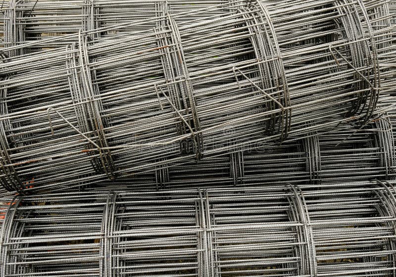 Group of Steel Structures Roll Square Net on Soil. Prepare for ...