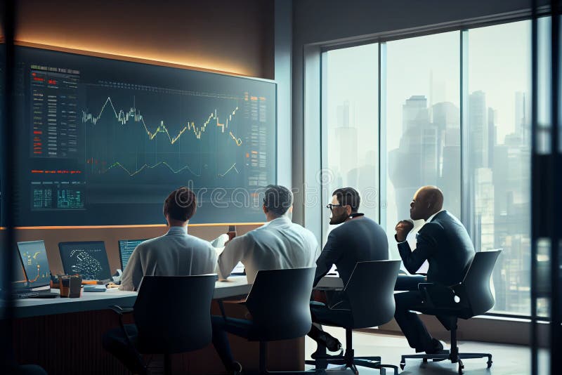 Group of Stock Traders Analysing Graph Screen in Office Stock ...