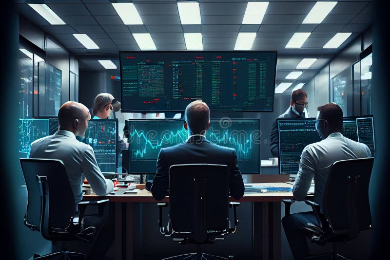 Group of Stock Traders Analysing Graph Screen in Office Stock ...