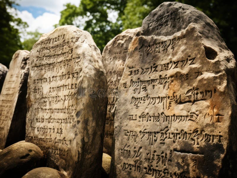 A Group of Stone Headstones with Writing on Them Stock Illustration ...