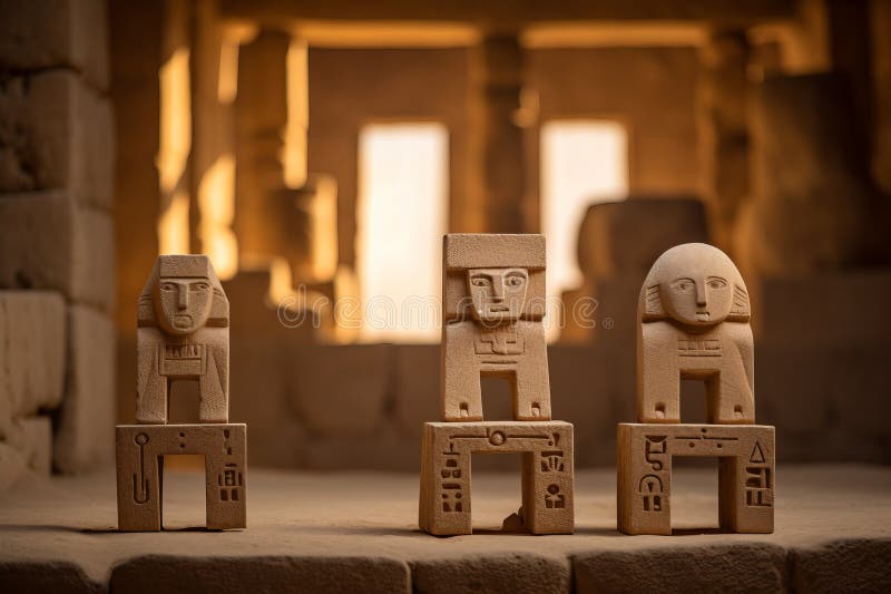 A Group of Stone Statues are Sitting on a Table Stock Illustration ...