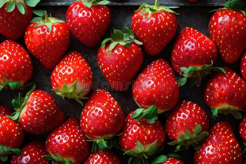 A Group of Strawberries on a Black Surface Stock Illustration ...