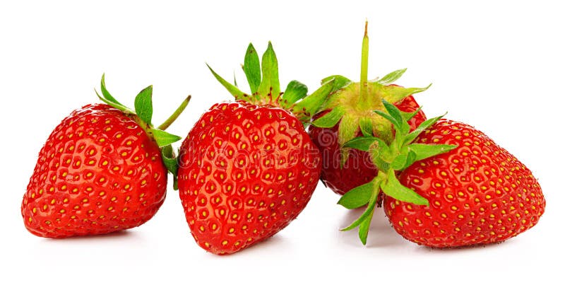 Group of Strawberries with Leaves Isolated on a White Background. Stock ...