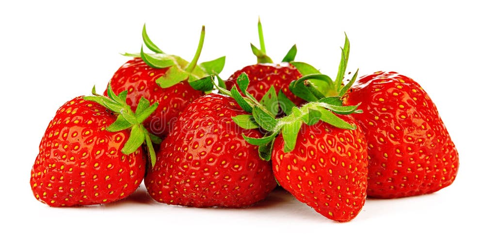 Group of Strawberries with Leaves Isolated on a White Background. Stock ...