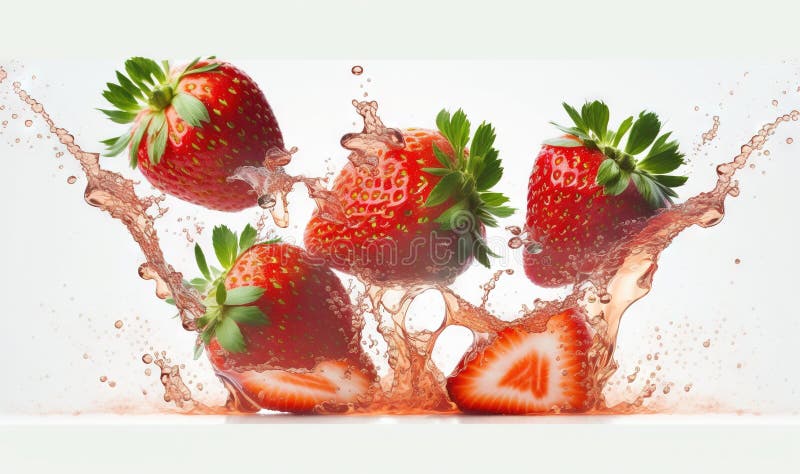 A Group of Strawberries Splashing into a Glass of Water Stock ...