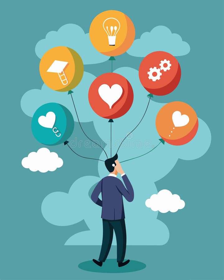 A Group of Stress Balloons Floating Above a Persons Head Labeled with ...