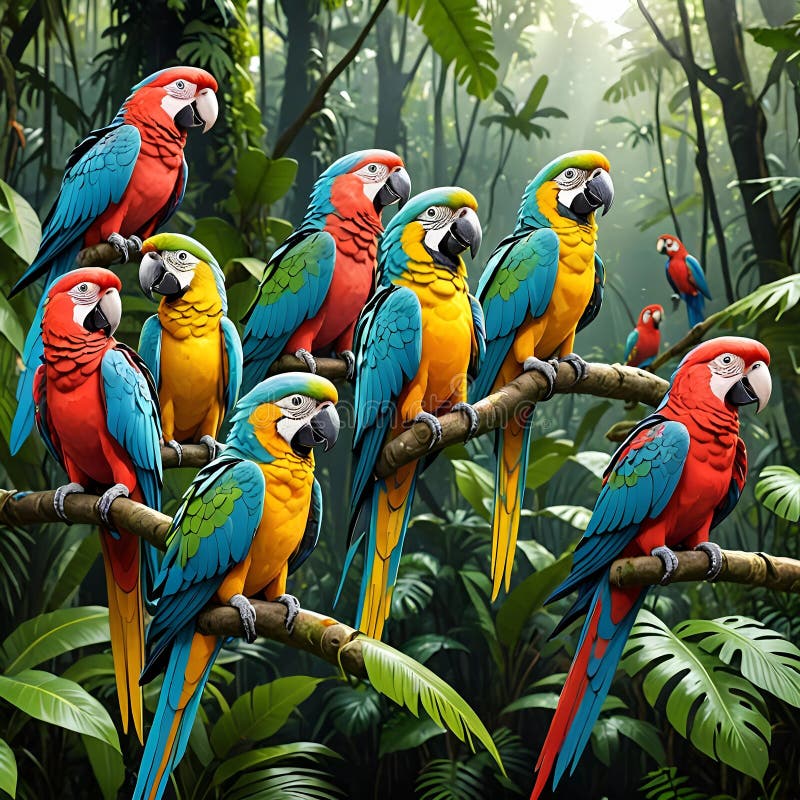 A Group of Striking Macaws Enhancing the Vividness of the Verdant ...