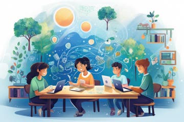 Group Student in Class Room, Students in a Library, Round Table ...