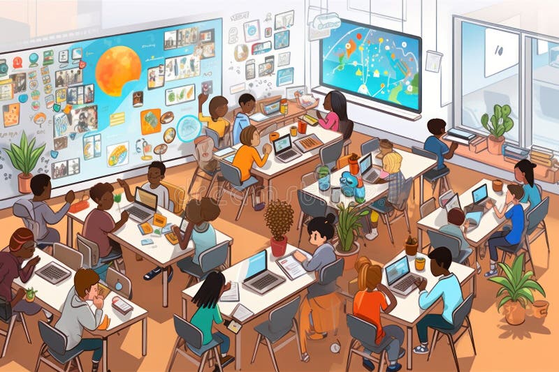 Group Student in Class Room, Students in a Library, Round Table ...