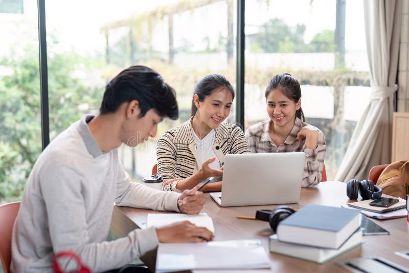 Group of Student Collaboration on a Project in a Modern Study Space ...