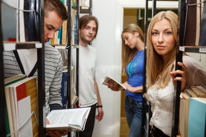 Group of Student in the Library Stock Photo - Image of picking, class ...