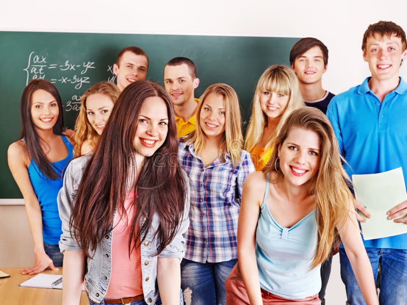 Group Student Near Blackboard. Stock Image - Image of chalk, education ...