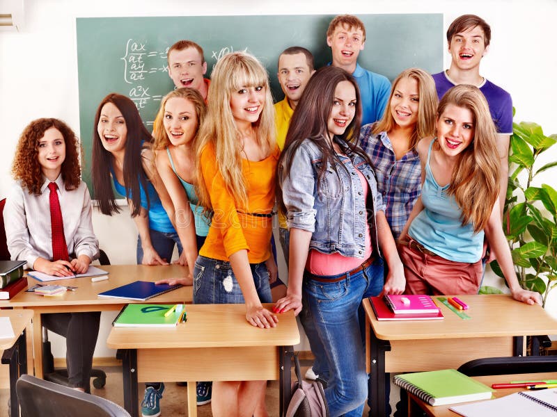 Group Student Near Blackboard. Stock Image - Image of classmate ...
