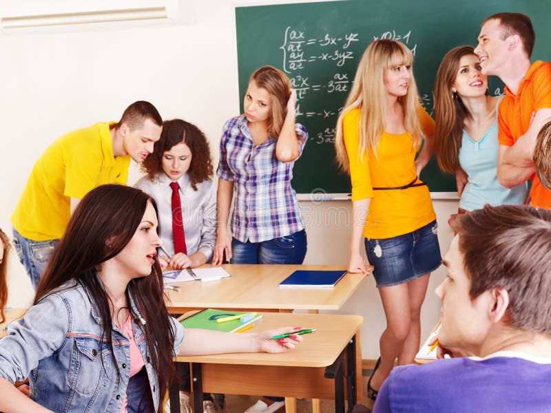 Group Student Near Blackboard. Stock Photo - Image of people, female ...