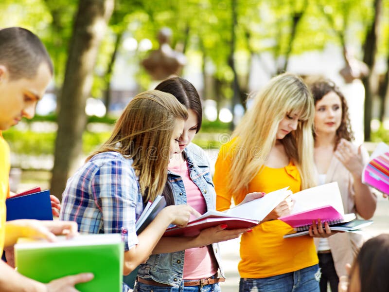 Group Student with Notebook Outdoor. Stock Image - Image of exam, cute ...